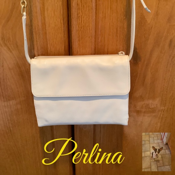 Perlina | Bags | Ivory Leather Perlina Small Crossbody Wallet Bag ...